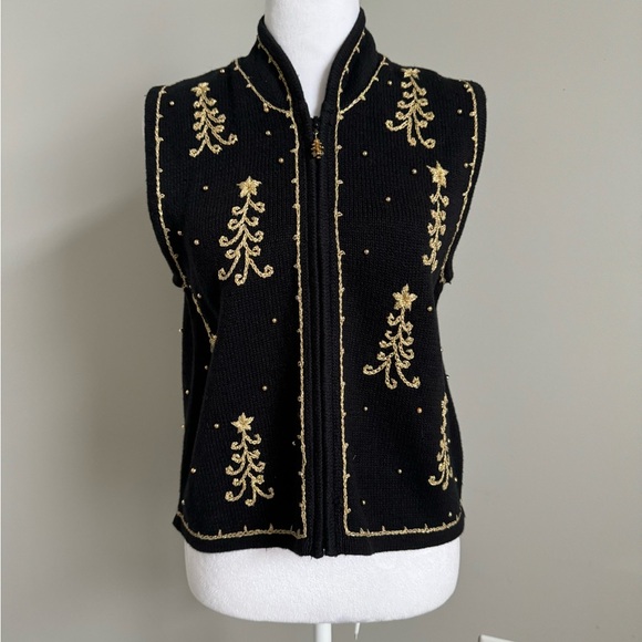 PBJ Sport | Sweaters | Vintage Christmas Tree Full Zip Sweater Vest ...